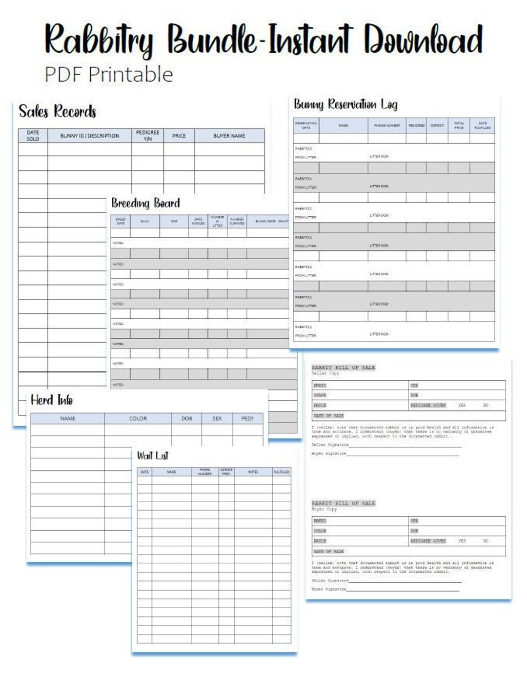 Rabbitry Record Keeping Bundle-printable-instant Download-pdf - Etsy