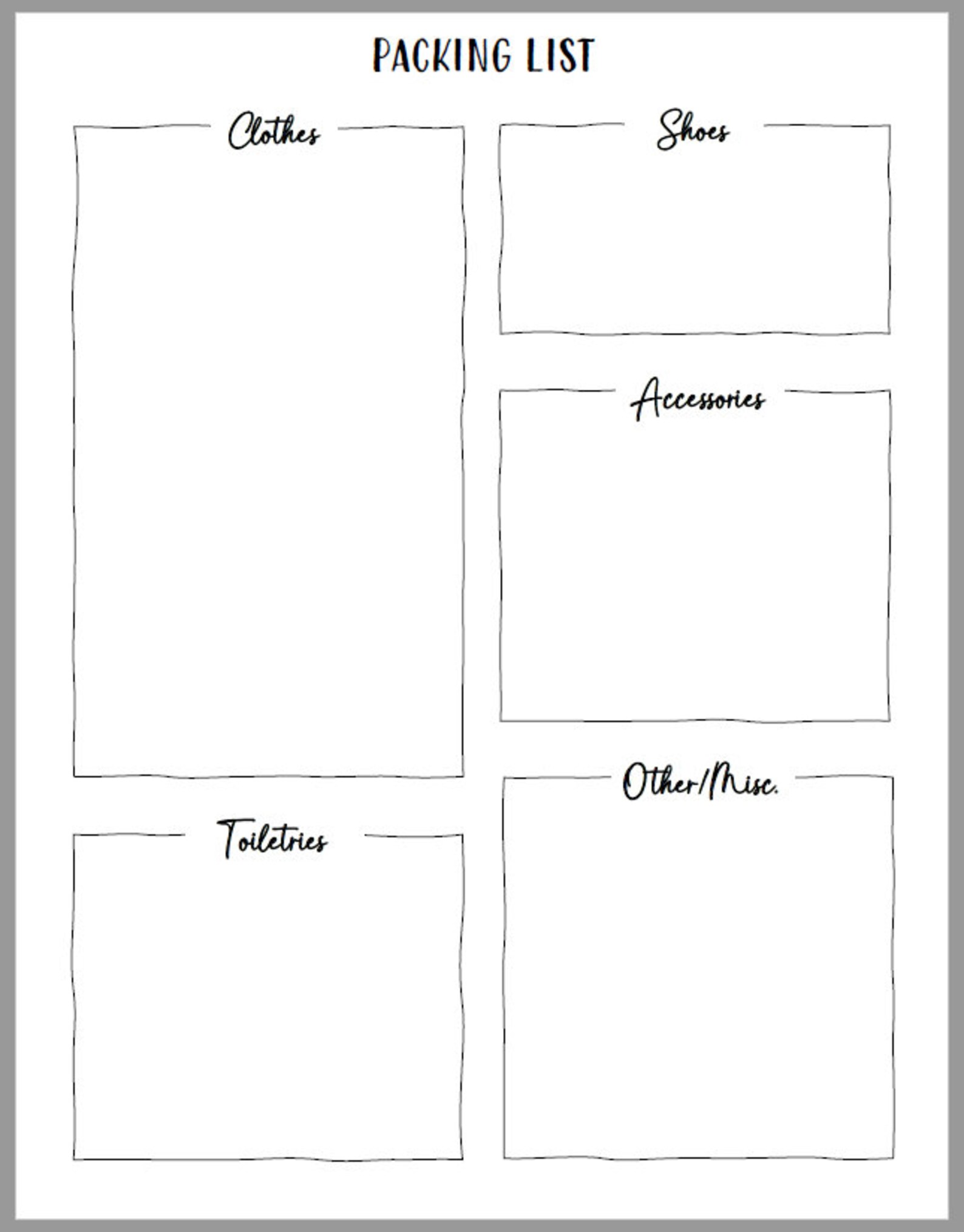 Packing List Template-instant DIGITAL Download-clean and - Etsy