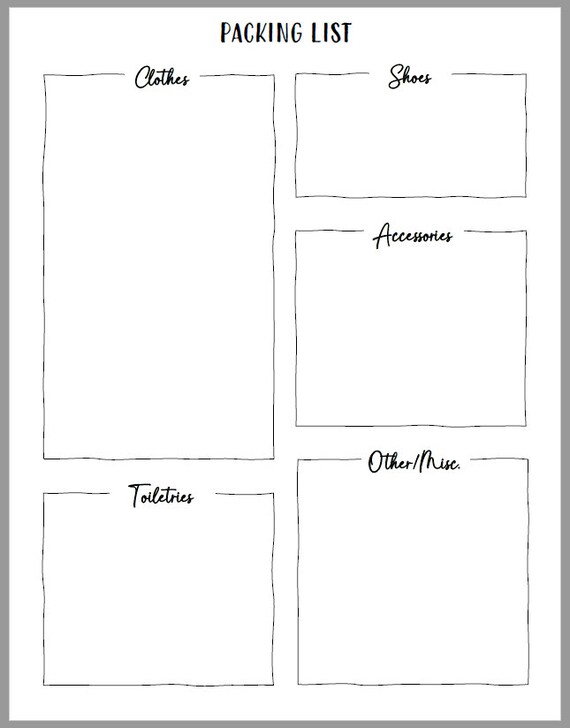 Packing List Template-instant DIGITAL Download-clean and | Etsy