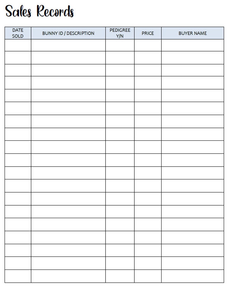 Rabbitry Record Keeping Bundle-printable-instant Download-pdf - Etsy