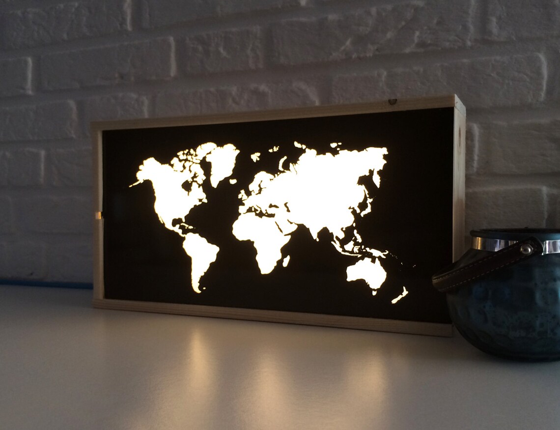 World Map Light Box Globe Light Box Lighted World Map - Etsy