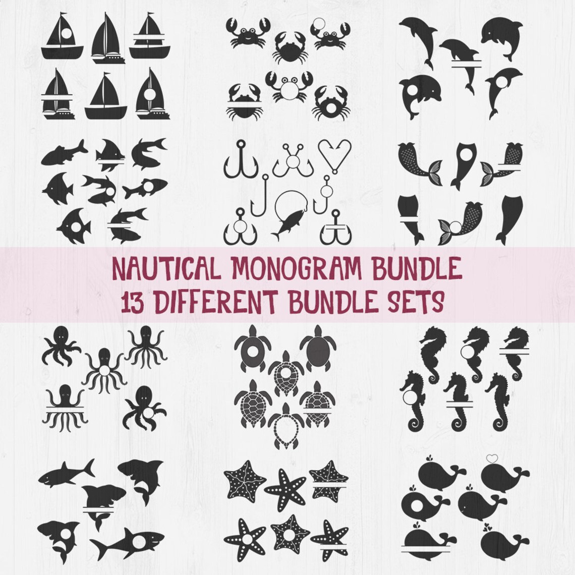 Nautical Monogram SVG Bundle 13 Packs Contain More Than 82 | Etsy