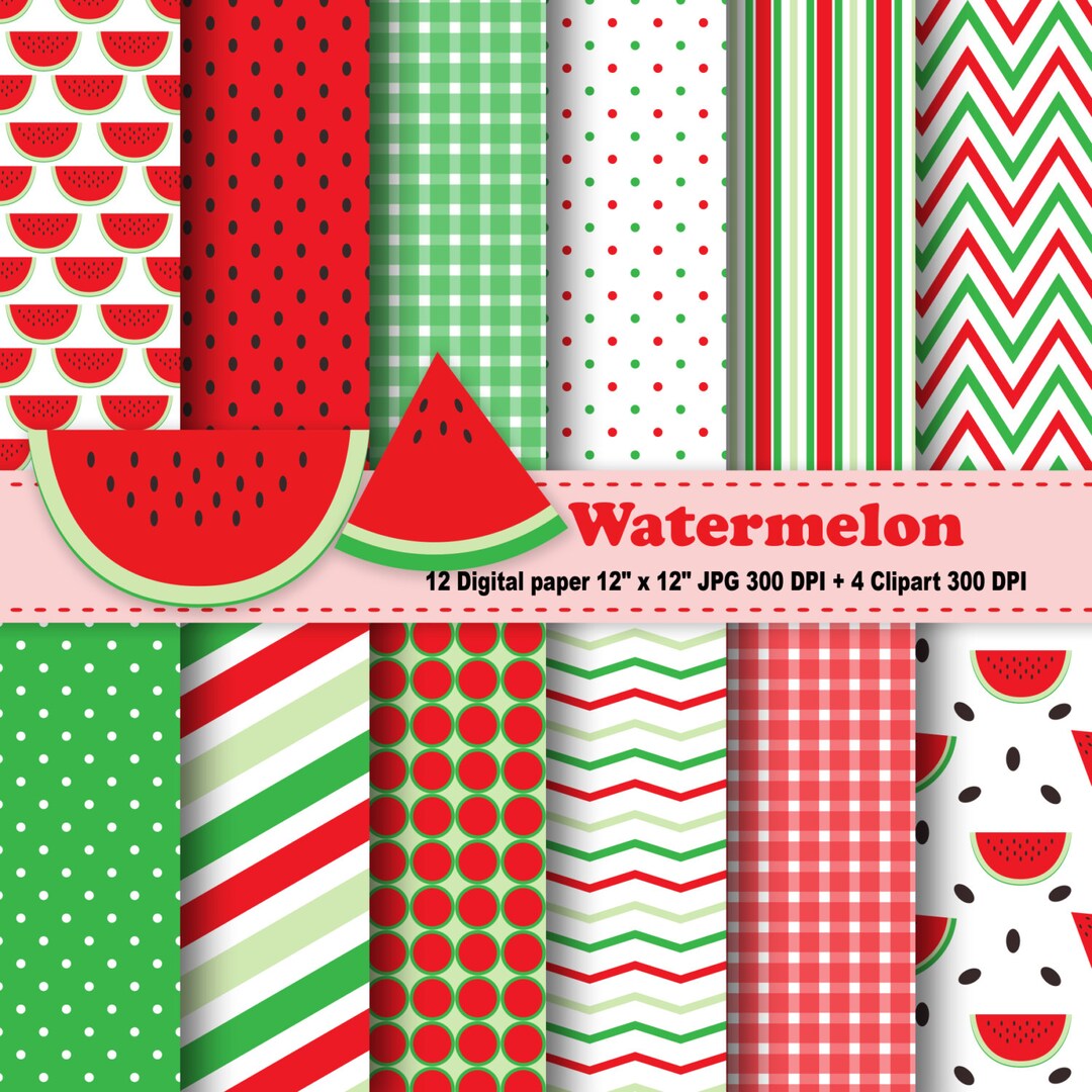 Watermelon Digital Paper, Watermelon Clipart, Fruits, Polka Dot ...