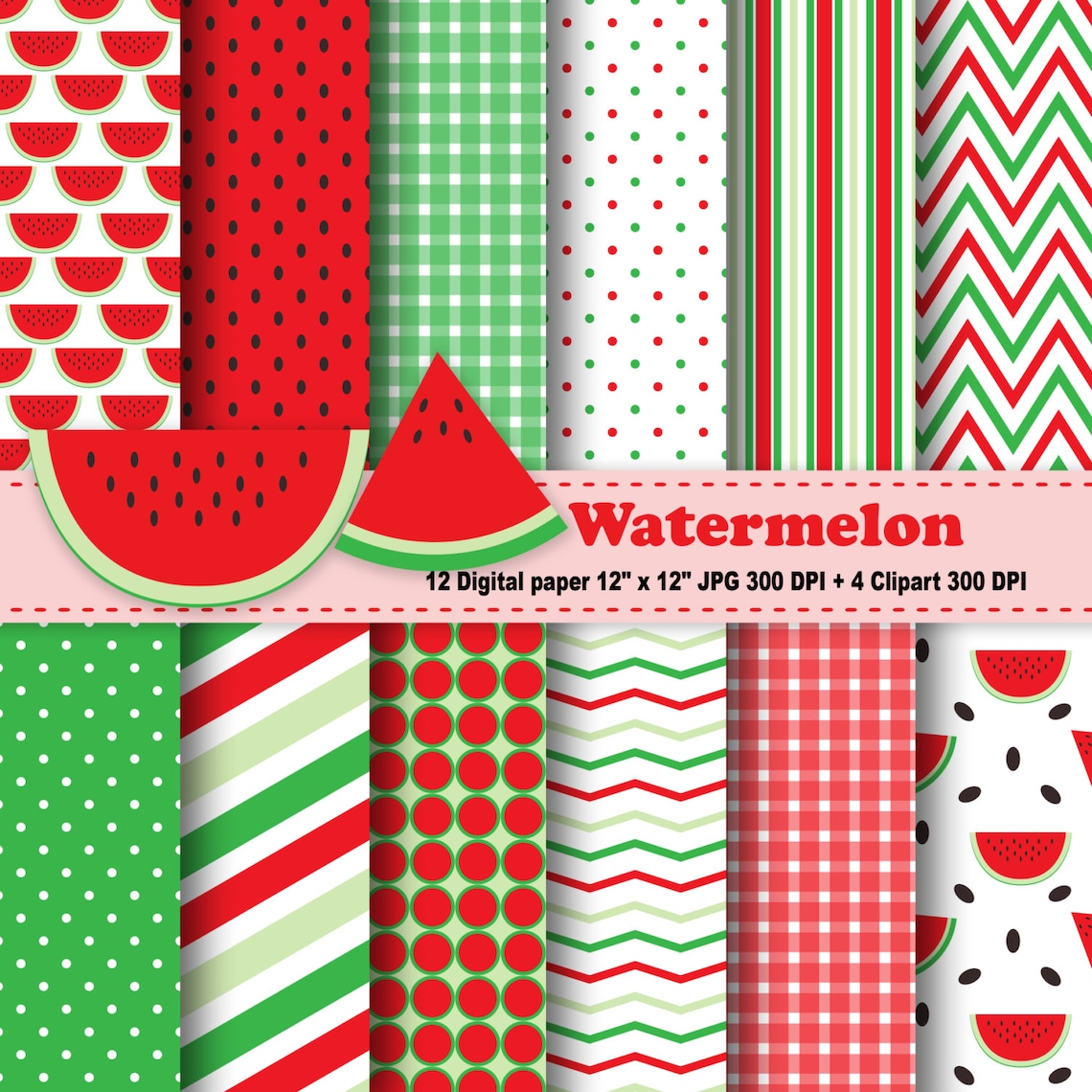 Watermelon Digital Paper Watermelon Clipart Fruits Polka | Etsy