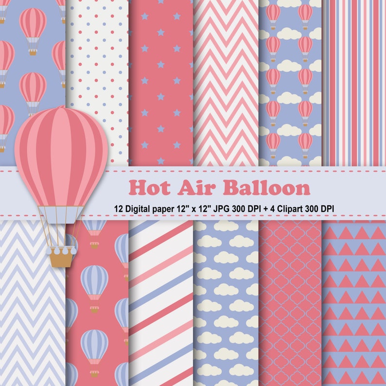 Hot Air Balloons Digital Paper Hot Air Balloons Clipart | Etsy