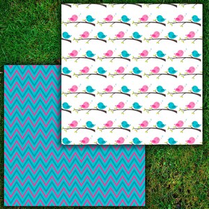 Birds Digital Paper, Birds Clipart, Branches, Polka Dot, Chevron ...