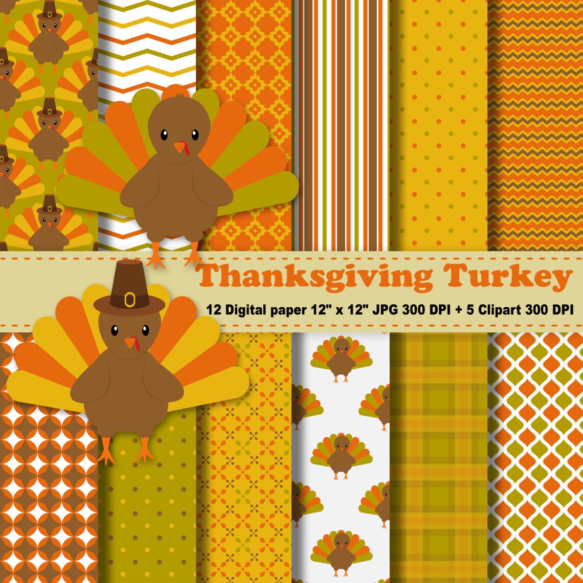 Thanksgiving Turkey Digital Paper Thanksgiving Turkeys | Etsy