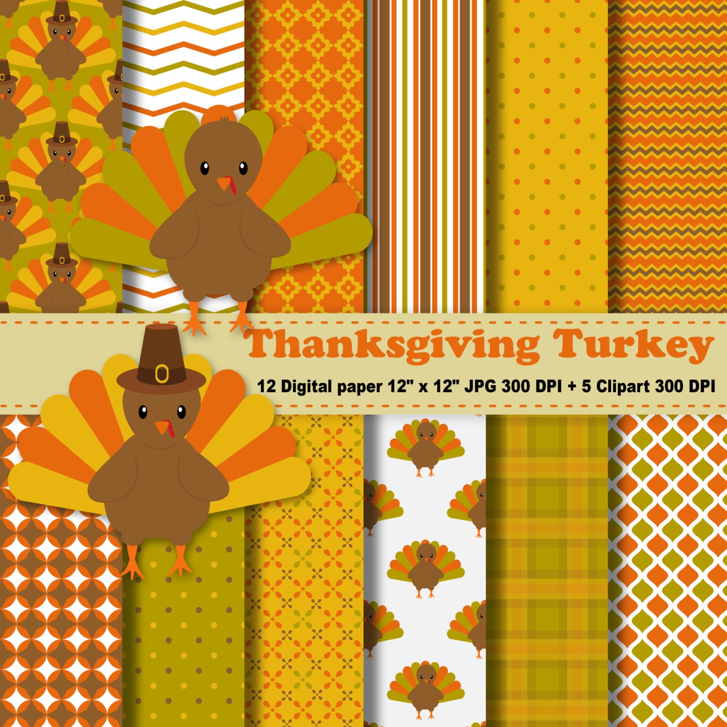 Thanksgiving Turkey Digital Paper Thanksgiving Turkeys | Etsy