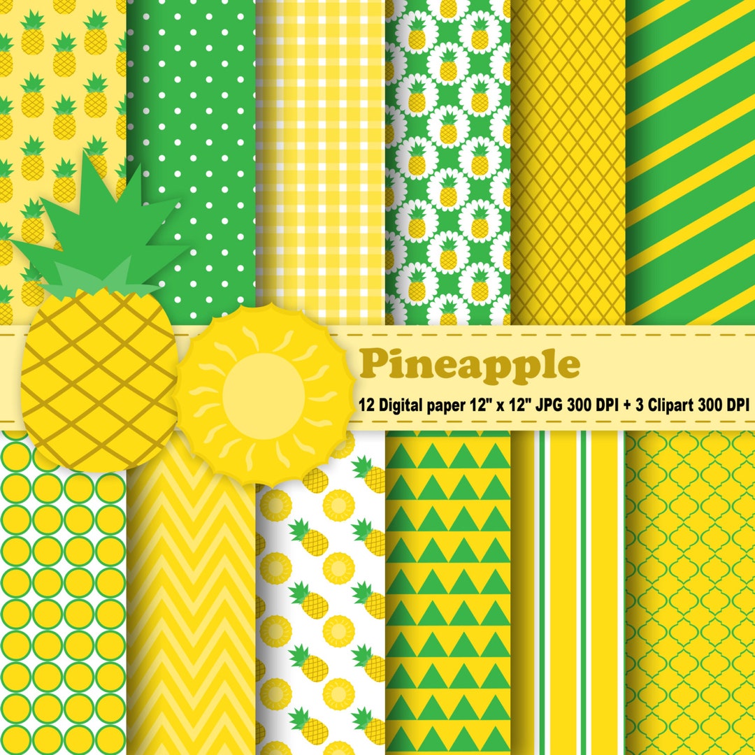 Pineapple Digital Paper, Pineapple Clipart, Fruits, Tropical, Polka Dot ...