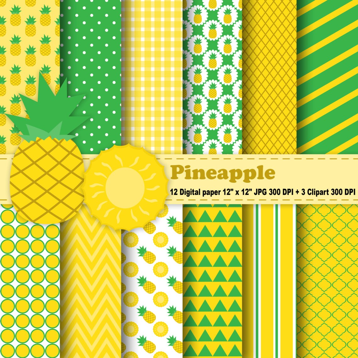 Pineapple Digital Paper Pineapple Clipart Fruits Tropical - Etsy