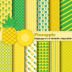 Pineapple Digital Paper, Pineapple Clipart, Fruits, Tropical, Polka Dot ...