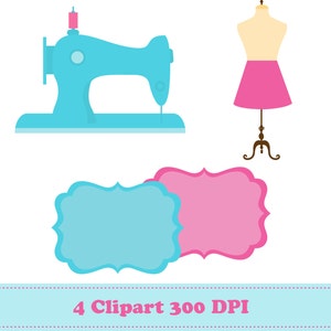 Sewing Digital Paper, Sewing Clipart, Sewing Machine, Pink and Light ...