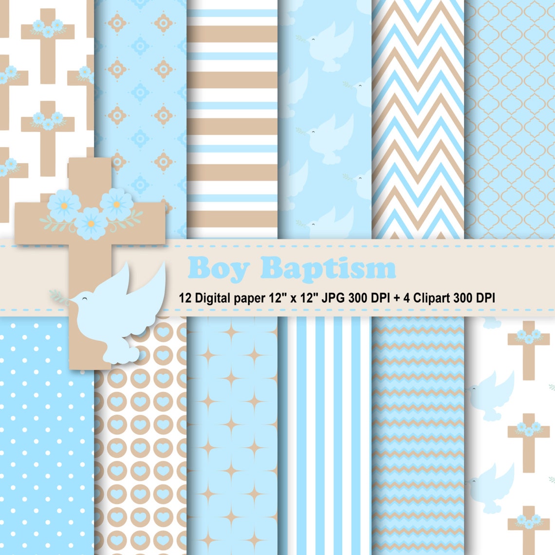 Boy Baptism Digital Paper Boy Baptism Clipart Baptism - Etsy