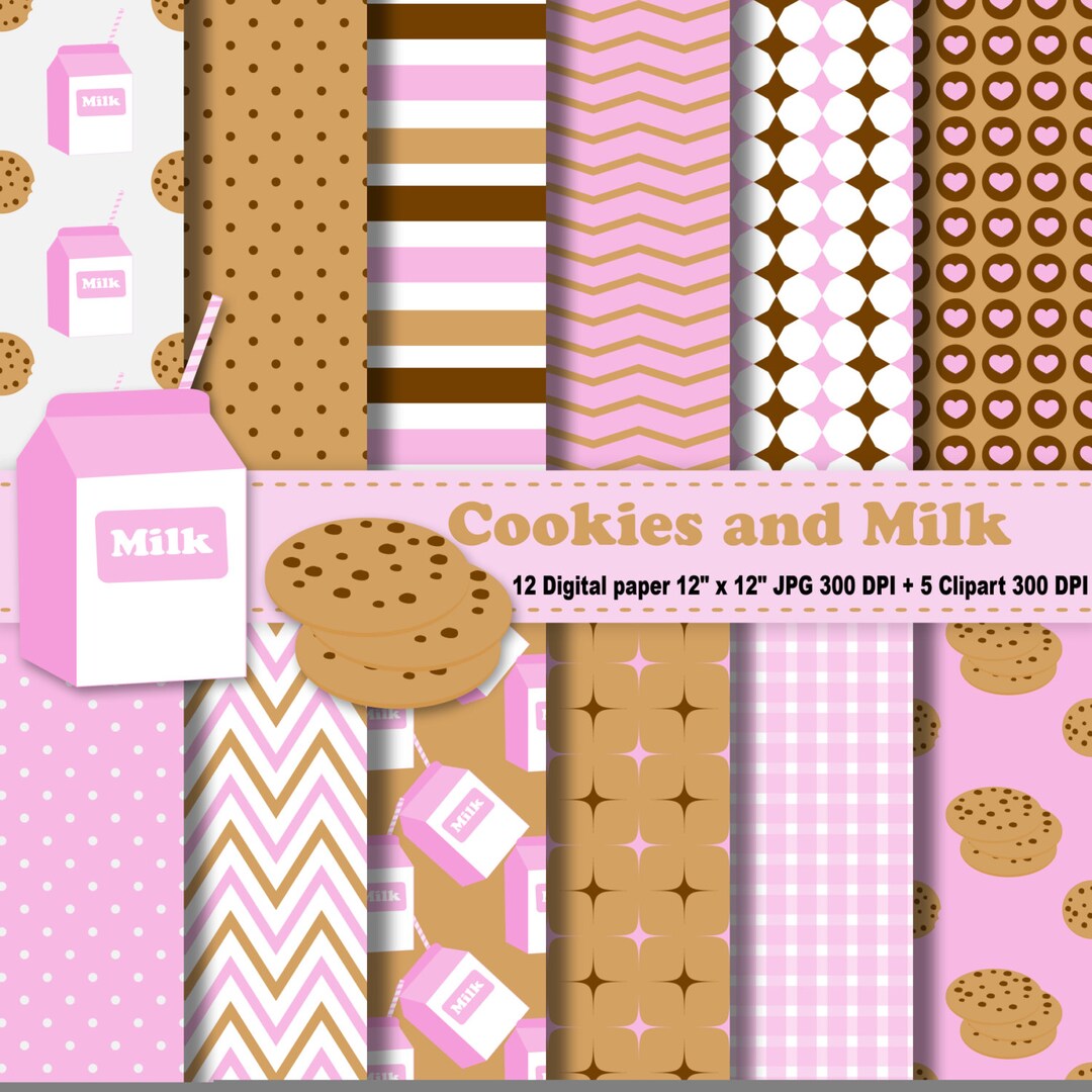 Milk and Cookies Digital Paper, Milk and Cookies Clipart, Birthday ...
