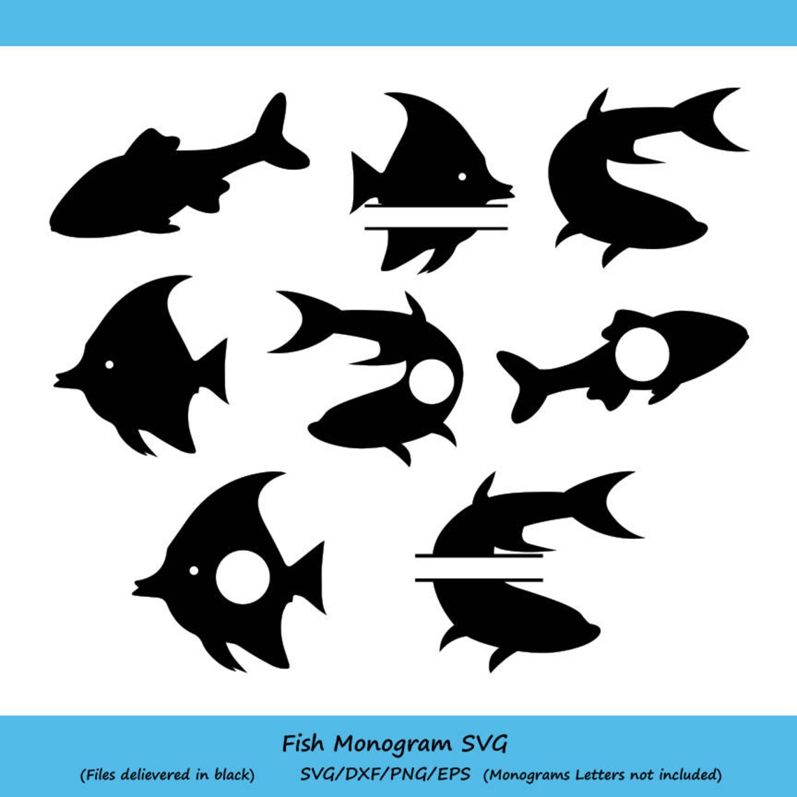 Fish SVG File Fish Monogram Svg Fish Cut File Fish Cutting - Etsy