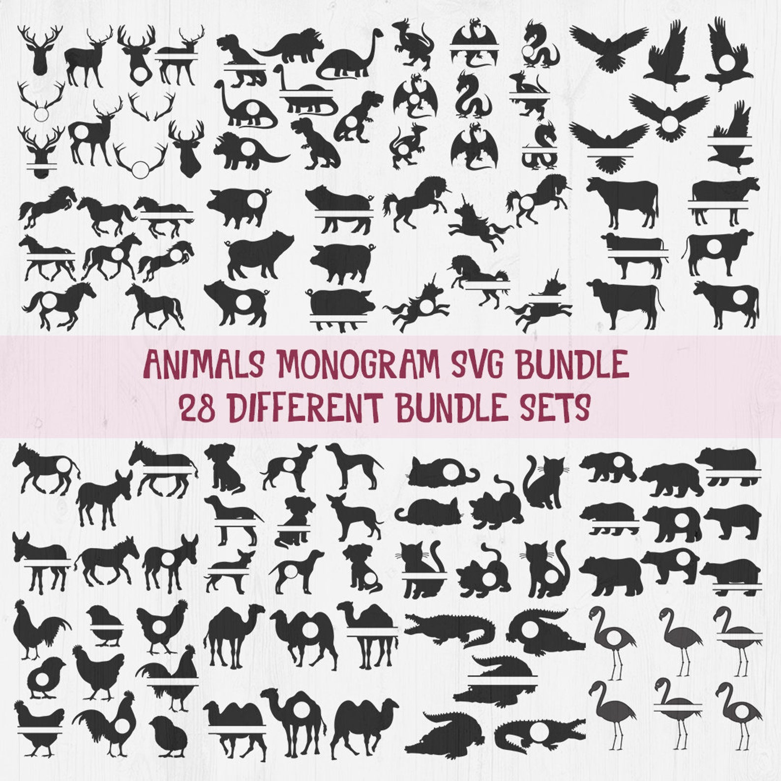 Animal Monogram SVG Bundle 28 Packs Contain More Than 189 - Etsy