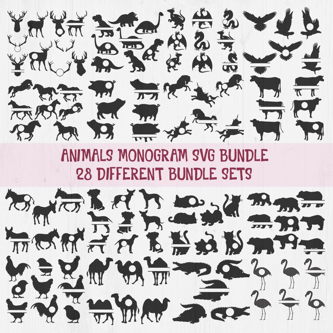 Animal Monogram SVG Bundle 28 Packs Contain More Than 189 | Etsy