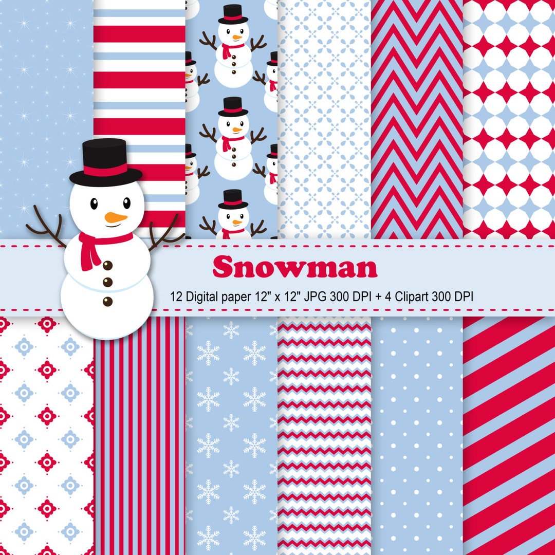 Snowman Digital Paper, Snowman Clipart, Christmas Digital Paper ...