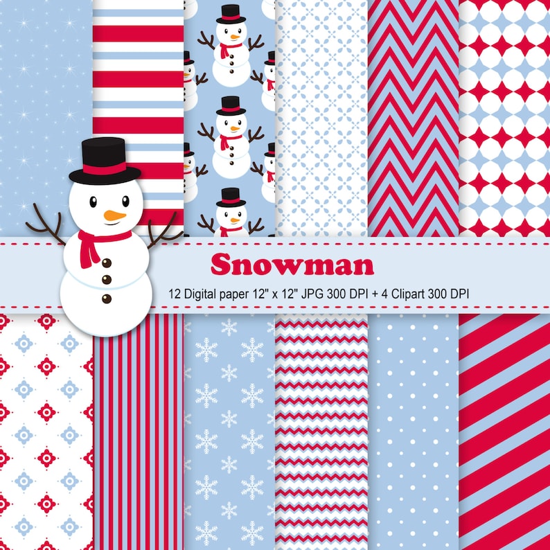 Snowman Digital Paper Snowman Clipart Christmas Digital - Etsy