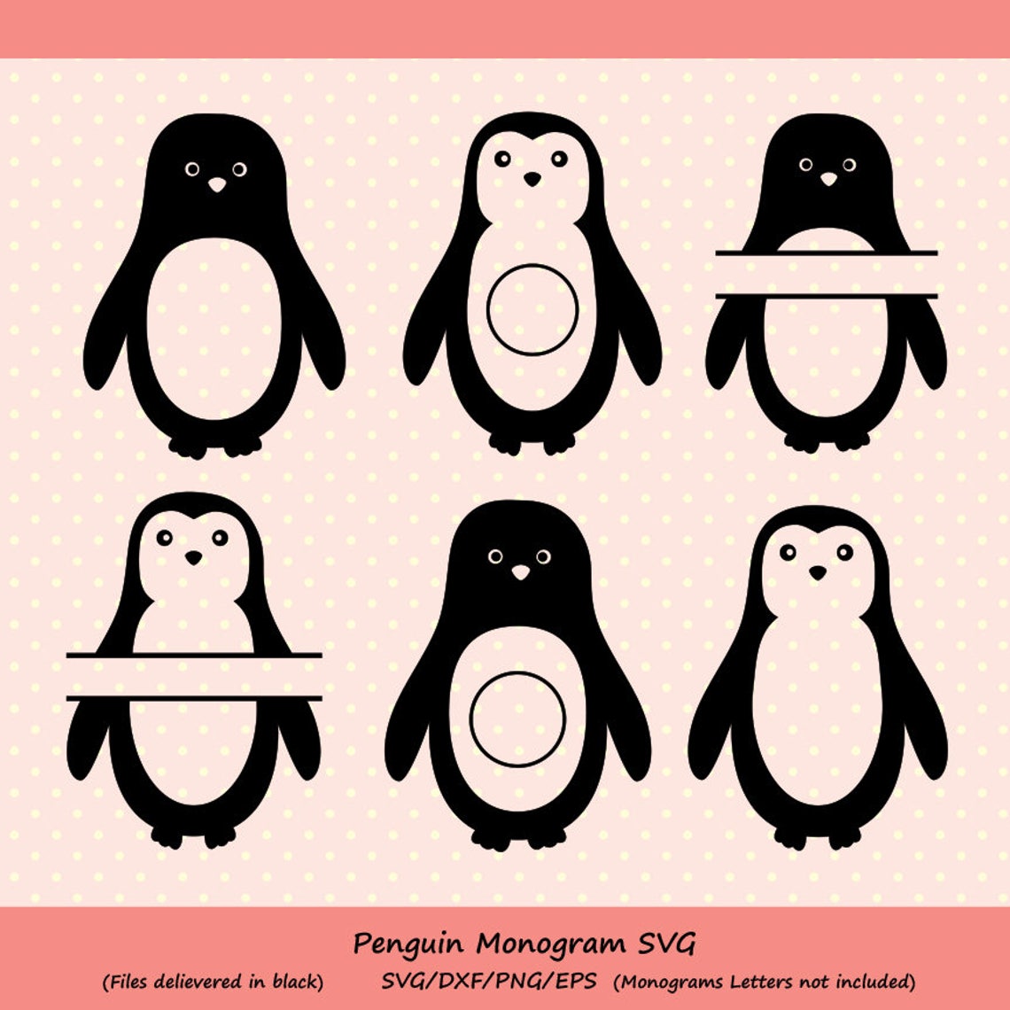 Penguin SVG Files Penguin Monogram SVG Penguin Cutting | Etsy