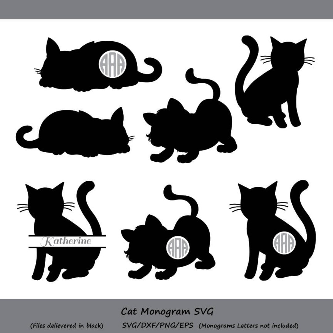 Cat SVG Cutting Files, Cat Monogram Svg, Kitty Svg, Kitten Svg, Animals ...