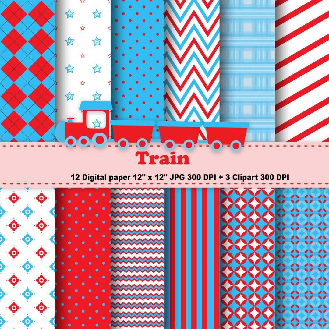 Train Digital Paper, Train Clipart, Transportation, Polka Dot, Chevron ...