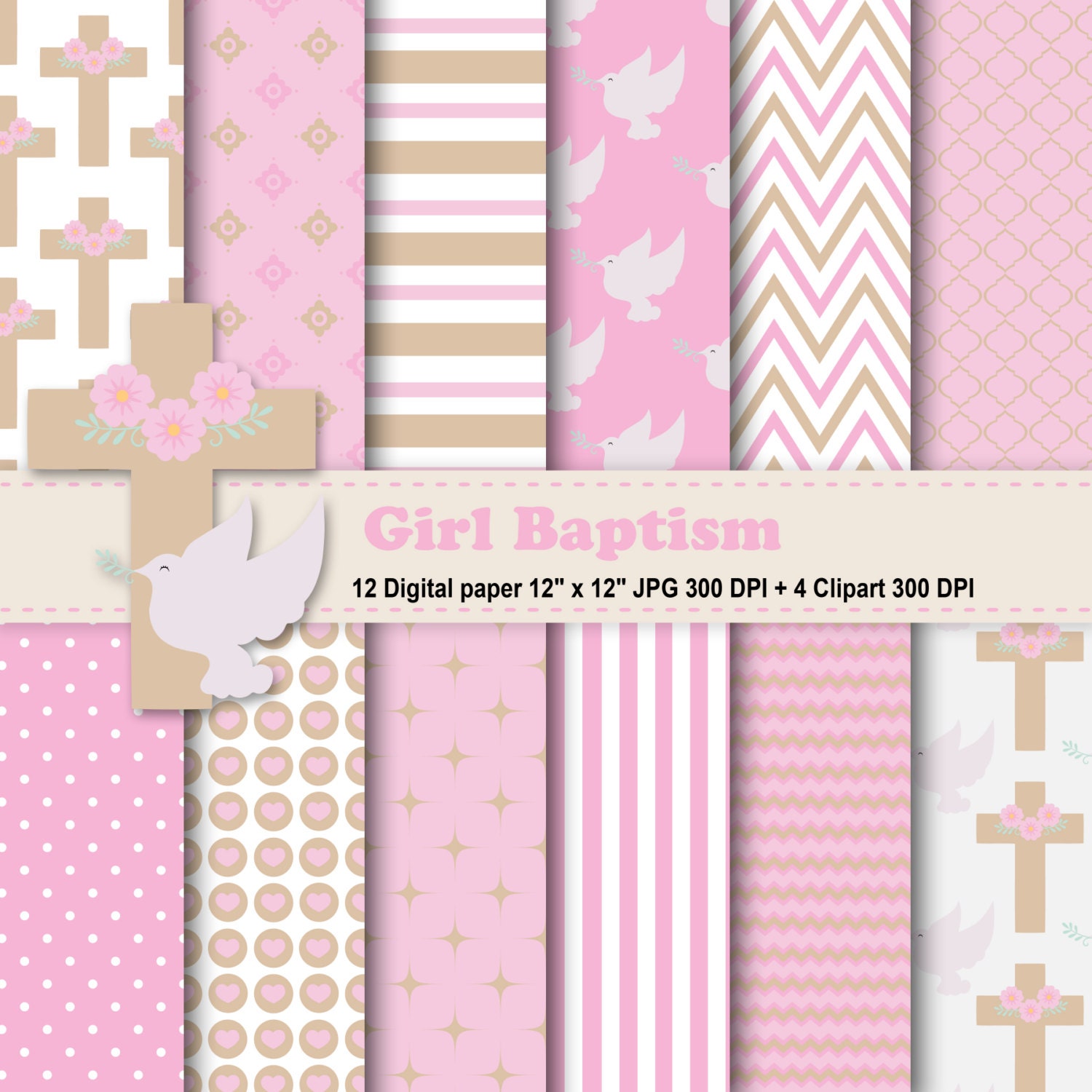 Mädchen Taufe Digitalpapier Mädchen Taufe Clipart Taufe - Etsy.de