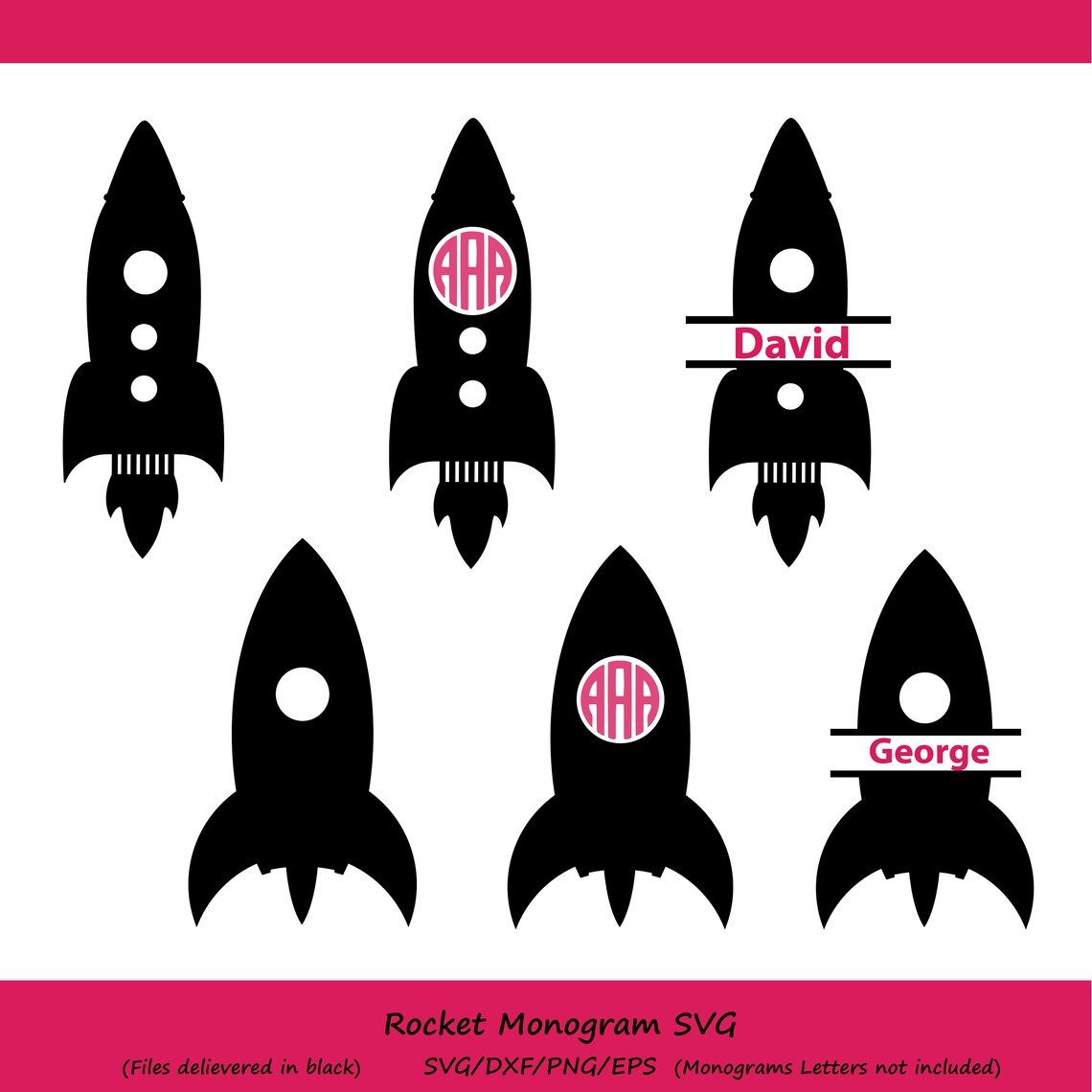 Rocket Svg, Rocket Monogram Frames, Rocket Clipart, Rocket Silhouette ...