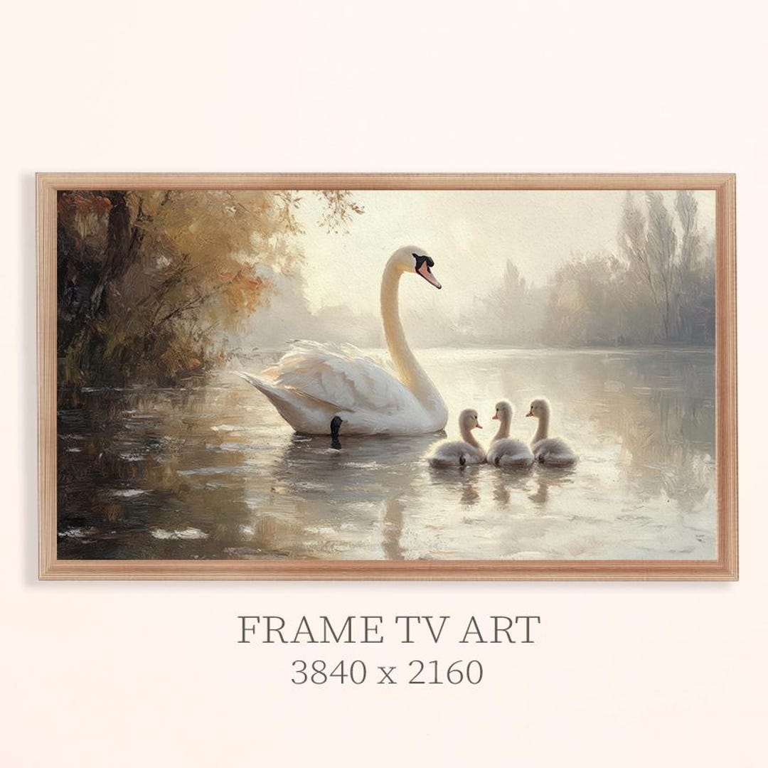 Vintage Swan Frame Tv Art, Swan Family Frame Tv Art, Swan Lake Frame Tv ...