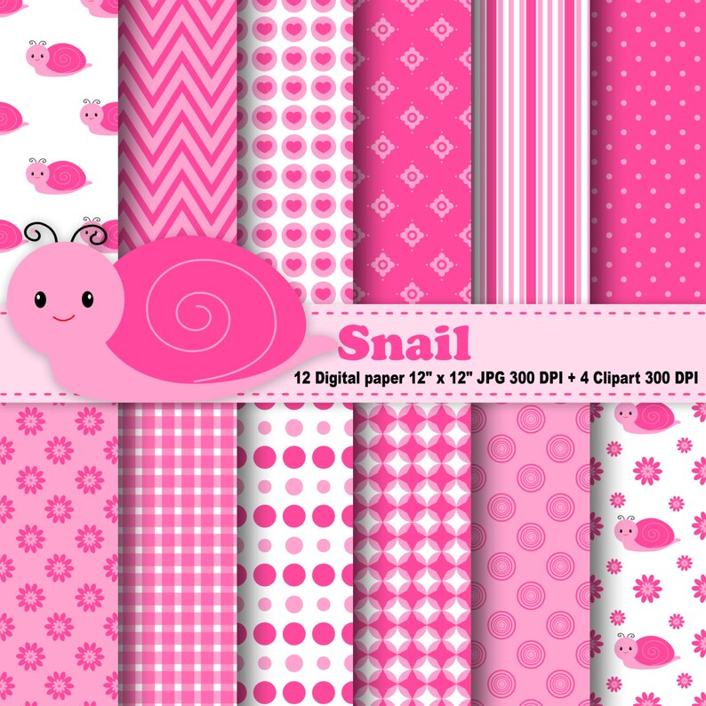 Snail Digital Paper Snail Clipart Flowers Polka Dot - Etsy
