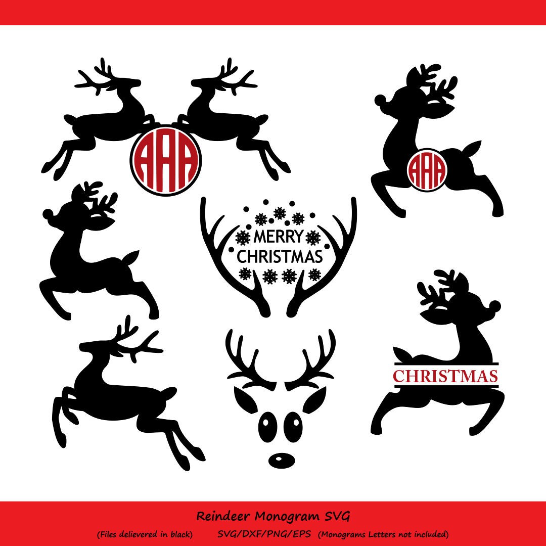 Reindeer Svg, Reindeer Monogram Svg, Reindeer Face, Christmas Svg, Deer ...