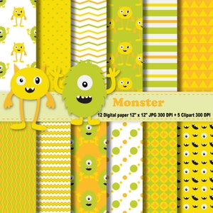 Monster Digital Paper, Monster Clipart, Monster Party, Monster ...