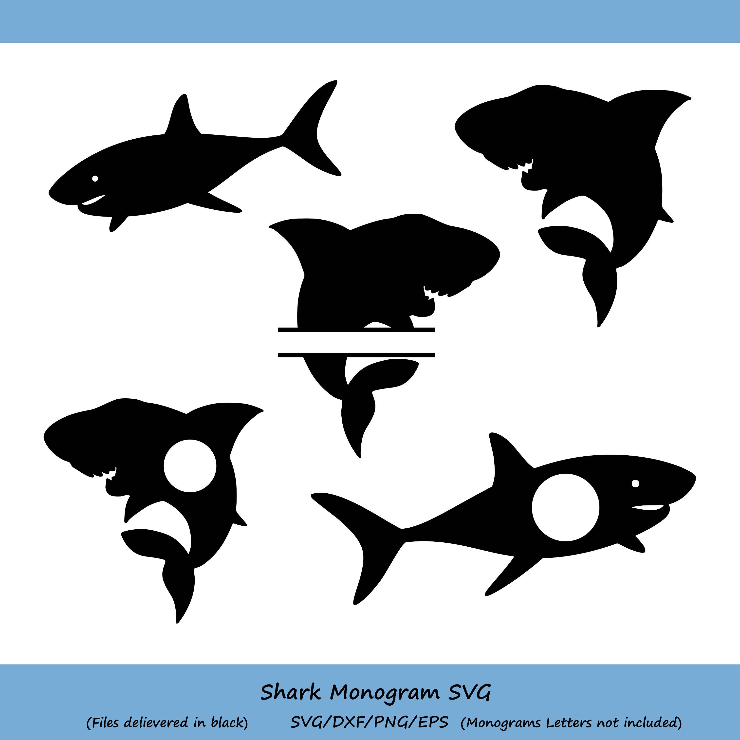 Shark Svg Silhouette Shark Monogram Svg Shark Clipart Shark - Etsy Canada