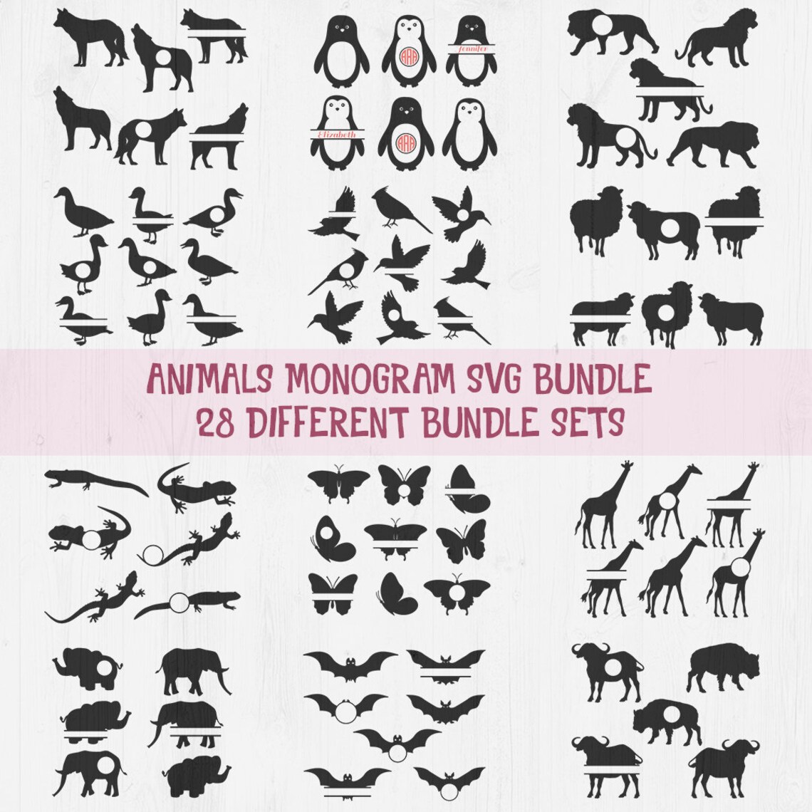 Animal Monogram SVG Bundle 28 Packs Contain More Than 189 - Etsy