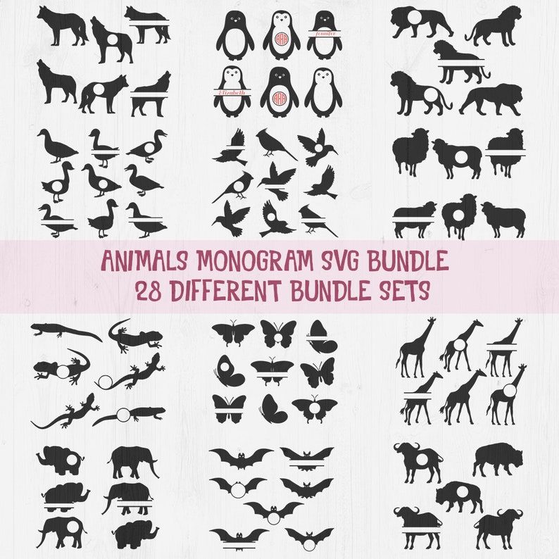Animal Monogram SVG Bundle 28 Packs Contain More Than 189 - Etsy