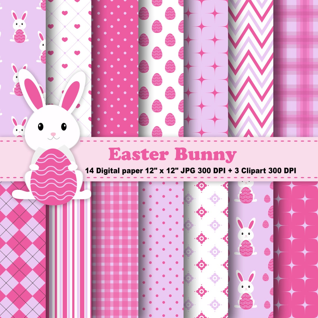 Easter Bunny Digital Paper, Easter Bunny Clipart, Rabbits, Polka Dots ...