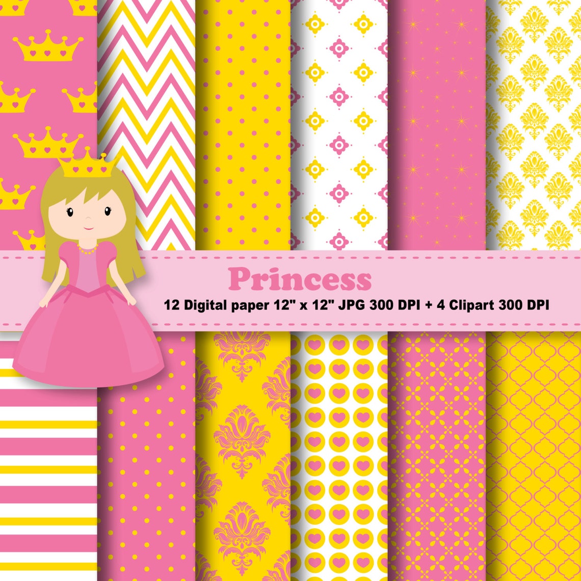 Princess Digital Paper Princess Clipart Fairytale Girls - Etsy