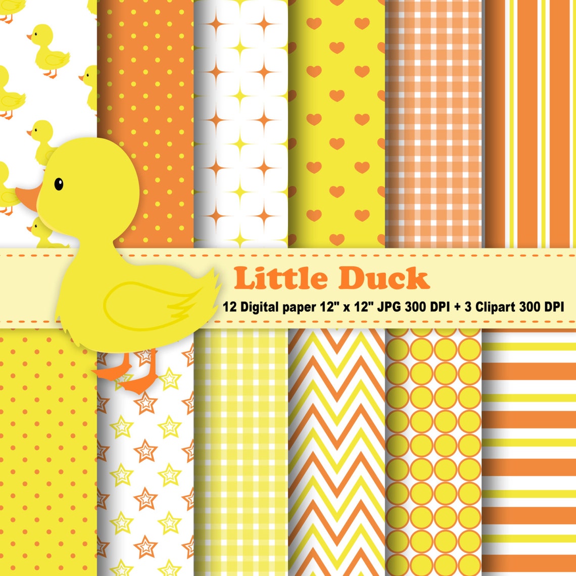 Duck Digital Paper Duck Clipart Hearts Chick Polka Dots - Etsy