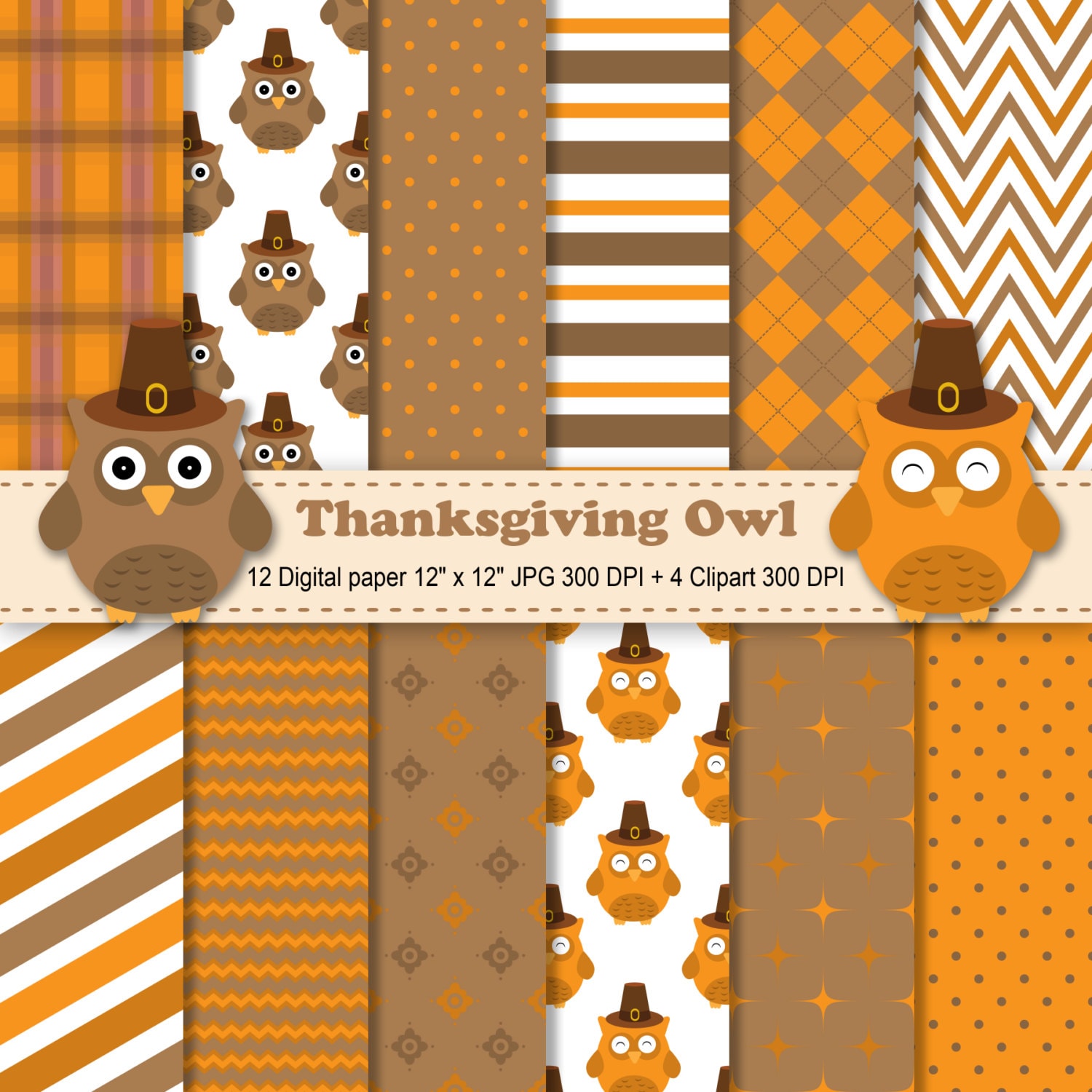 Thanksgiving Owls Digital Paper Thanksgiving Owls Clipart | Etsy