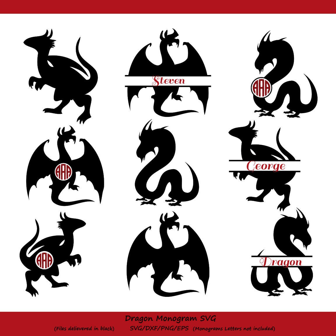 Dragon svg Dragon monogram svg Dragon clipart Dragon | Etsy