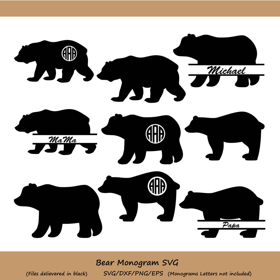 Bear Svg Cut File Bear Monogram Svg SVG Digital Design - Etsy