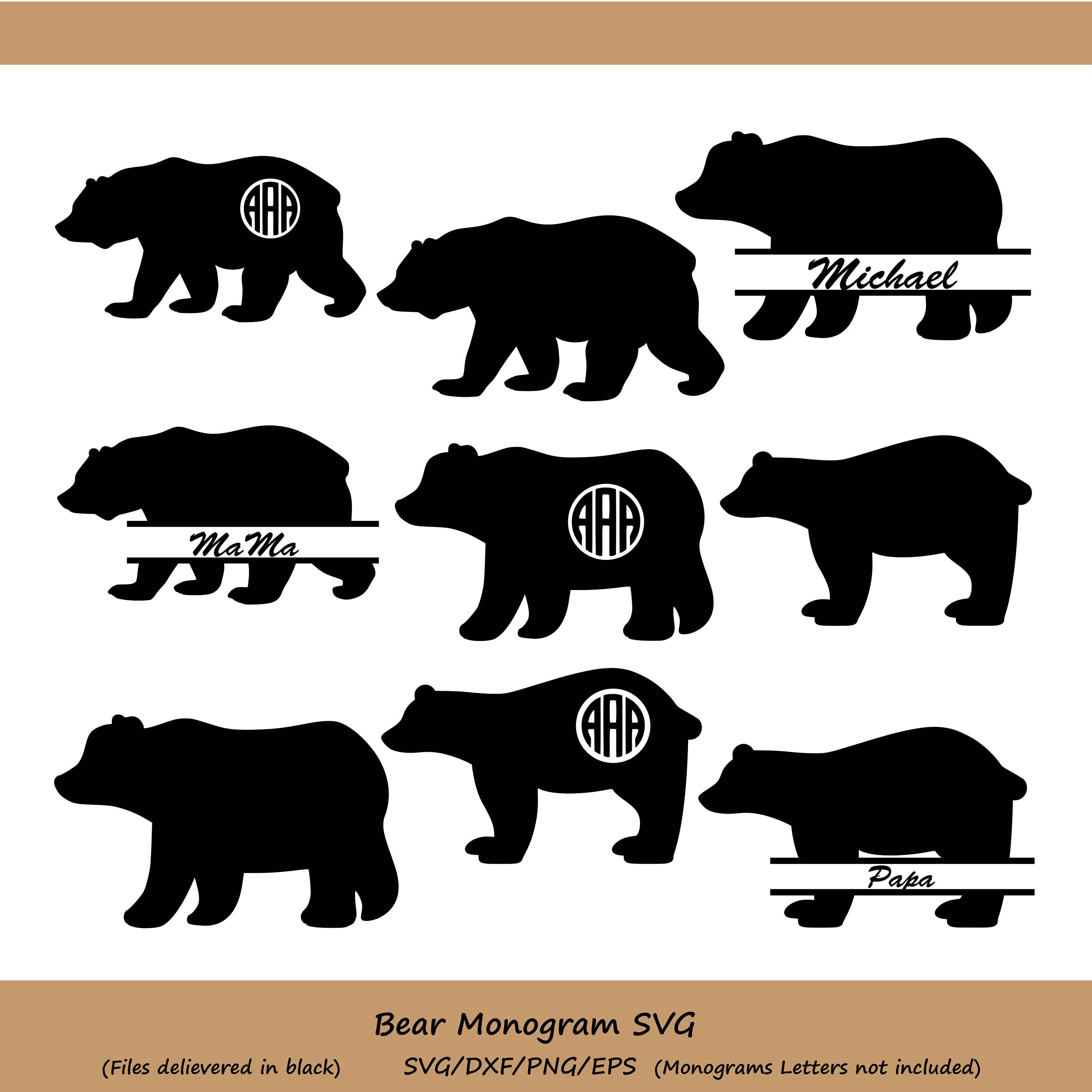 Bear Monogram Svg Bear Monogram SVG Bear monogram frames SVG Silhouette ...