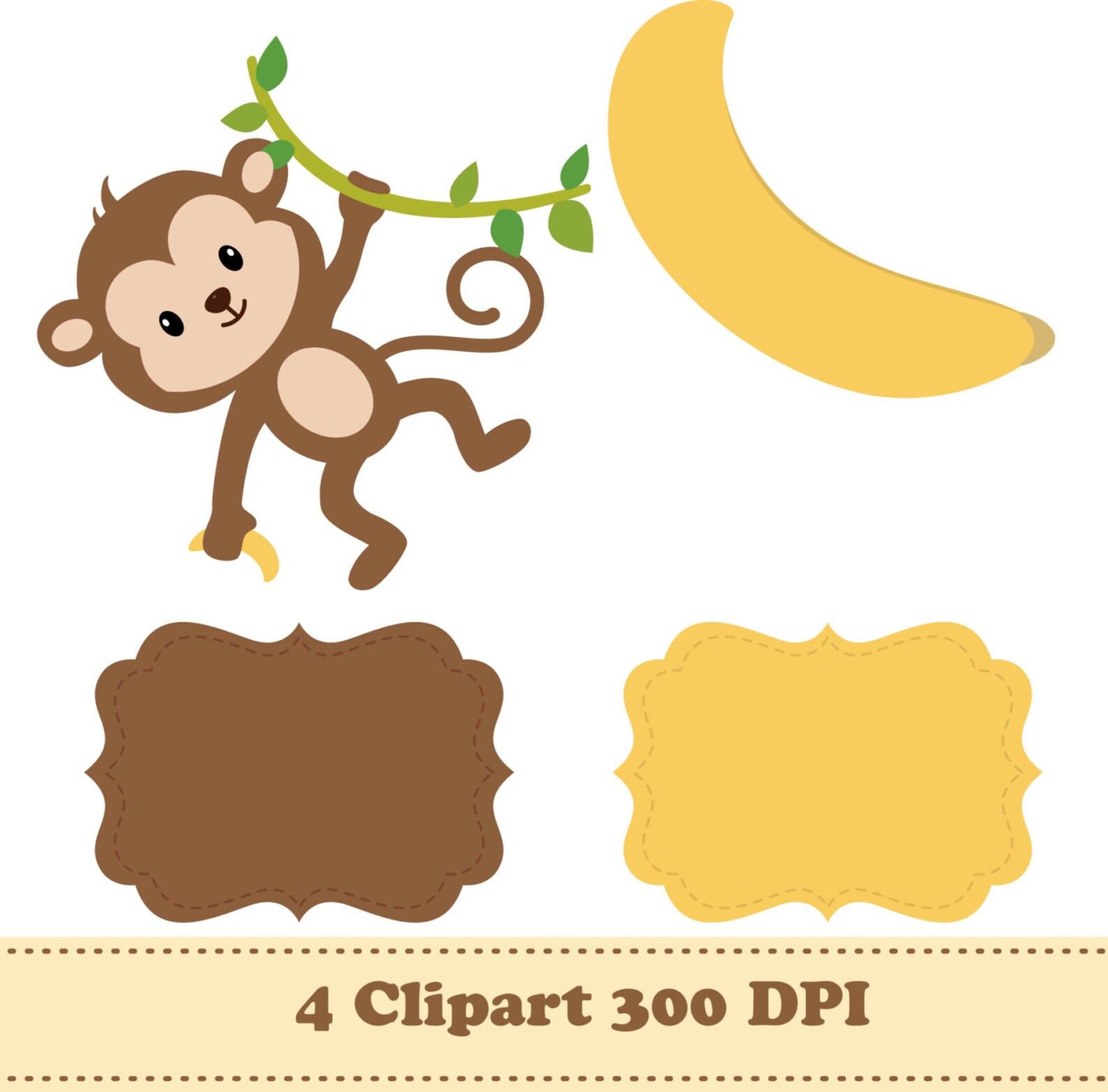 Monkey Digital Paper Monkey Clipart Banana Jungle Animals | Etsy