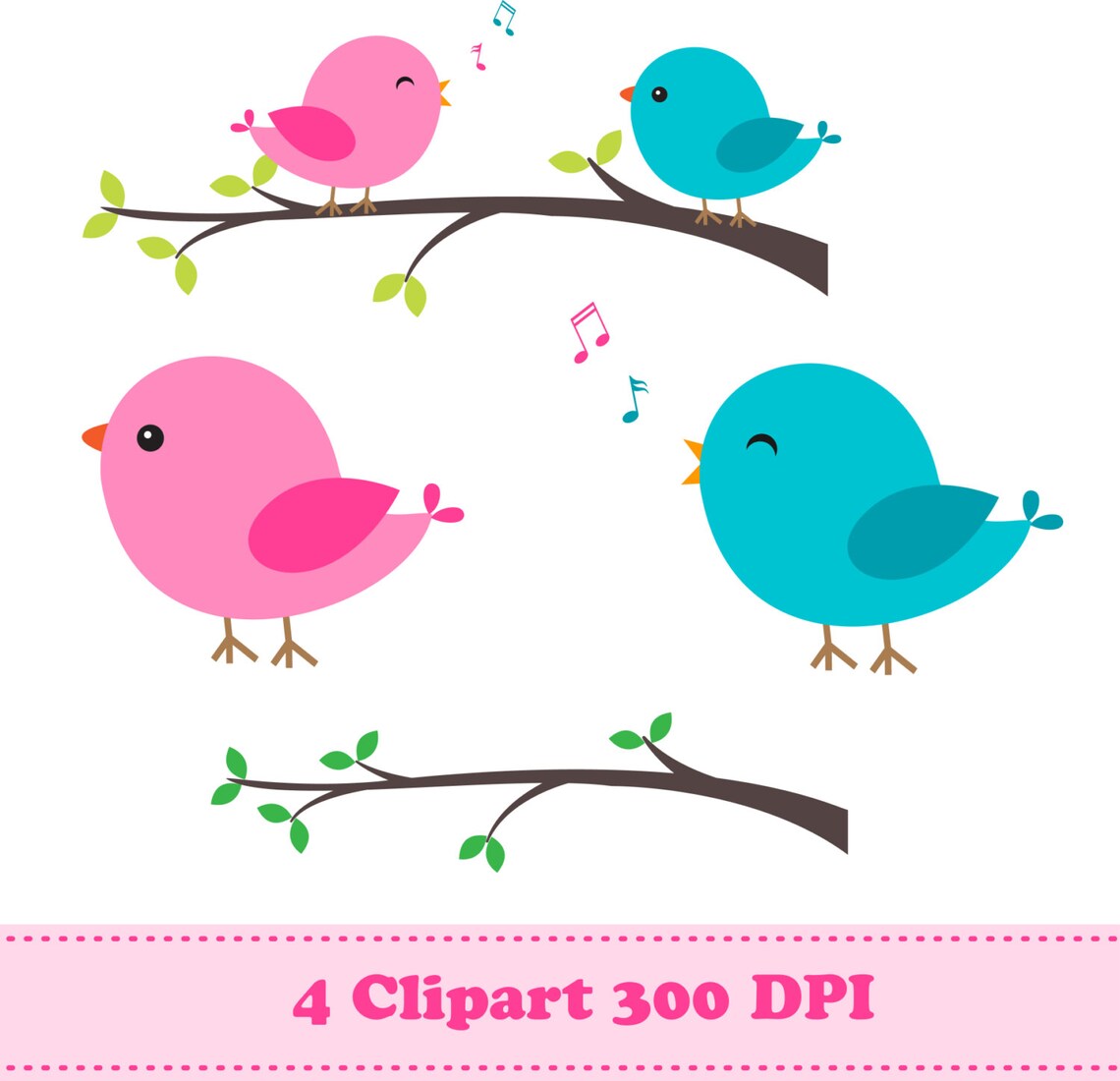 Birds Digital Paper Birds Clipart Branches Polka Dot - Etsy