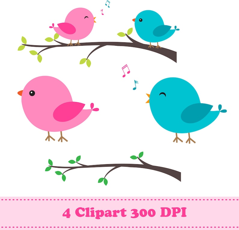 Birds Digital Paper Birds Clipart Branches Polka Dot - Etsy