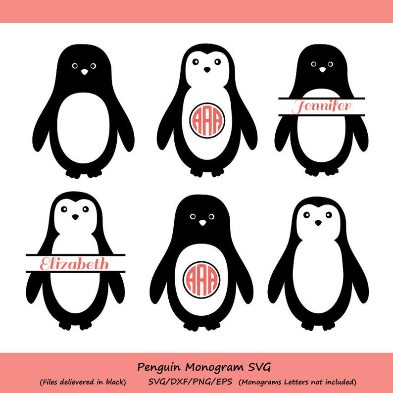 Penguin SVG Files Penguin Monogram SVG Penguin Cutting - Etsy