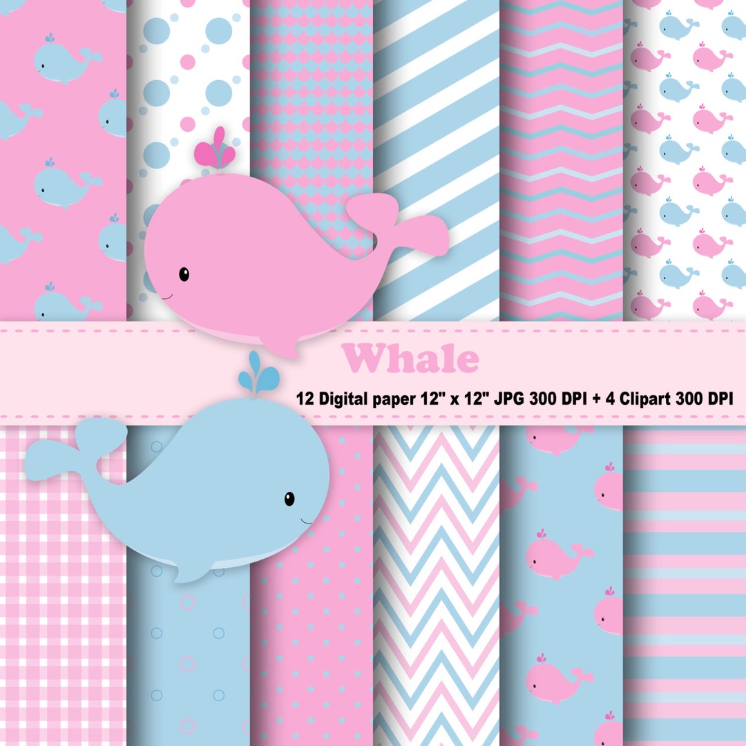 Whale Digital Paper, Whale Clipart, Nautical, Sea Animals, Pink Whales ...