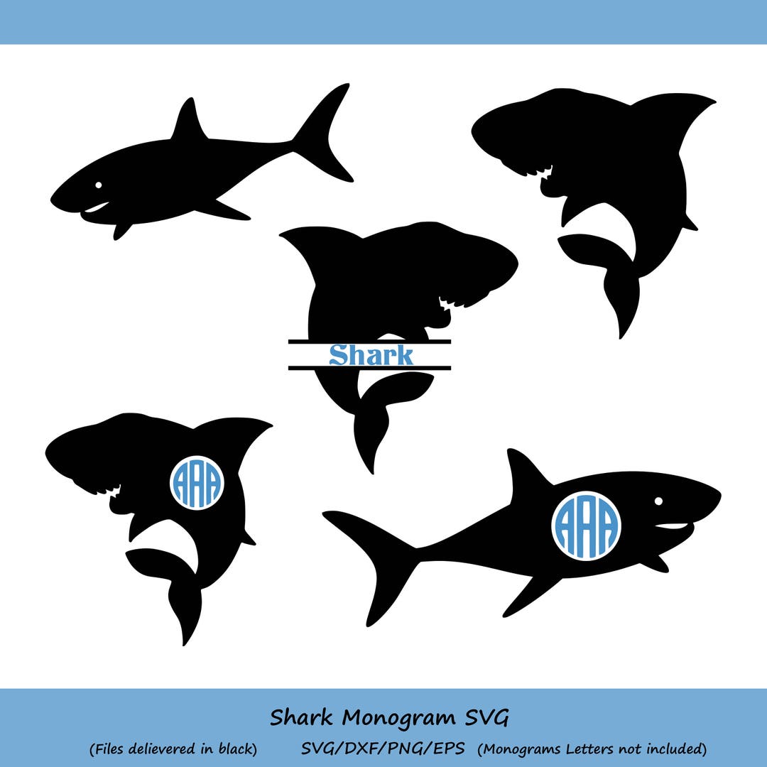 Shark Svg Silhouette, Shark Monogram Svg, Shark Clipart, Shark SVG File ...
