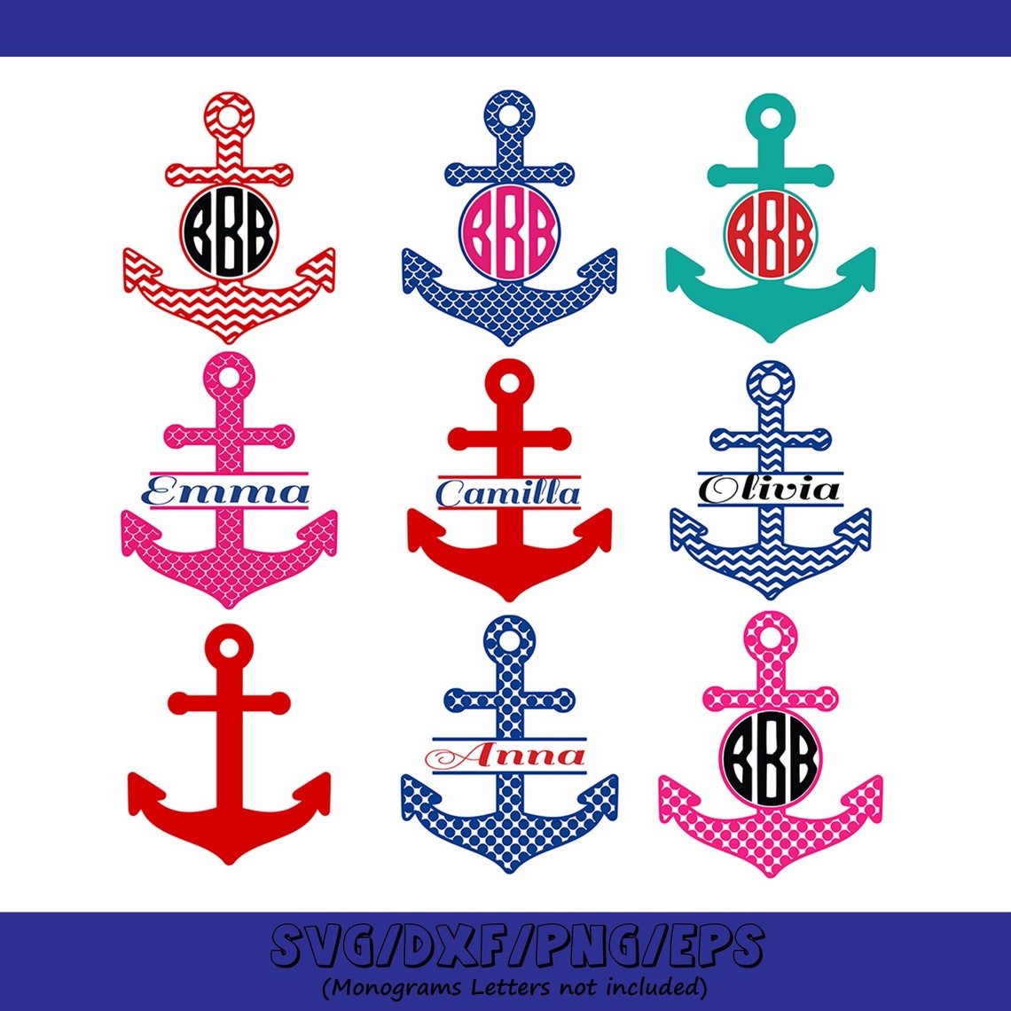 Anchor SVG Anchor Monogram SVG Monogram Frames Cut Files | Etsy