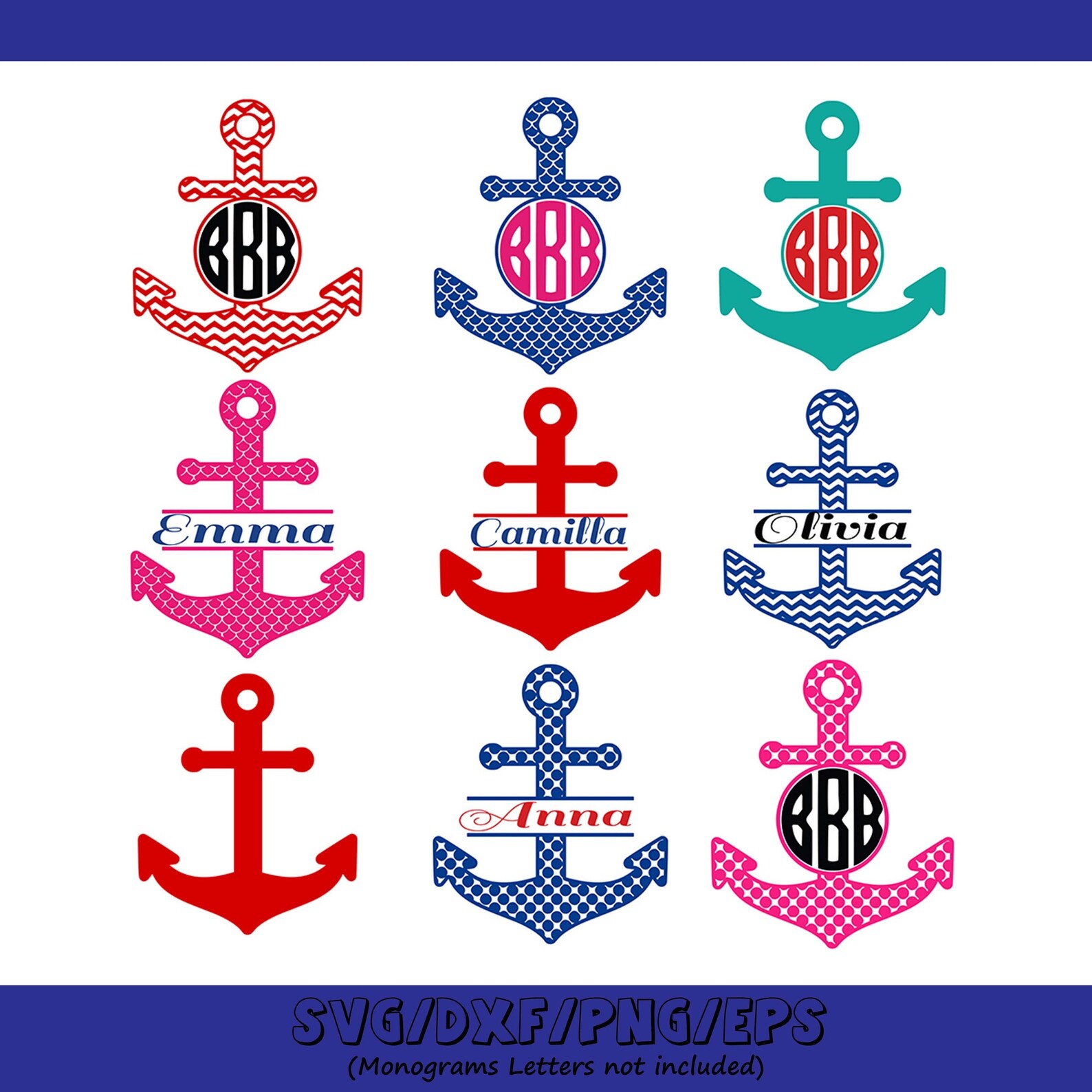 Anchor SVG Anchor Monogram SVG Monogram Frames Cut Files | Etsy